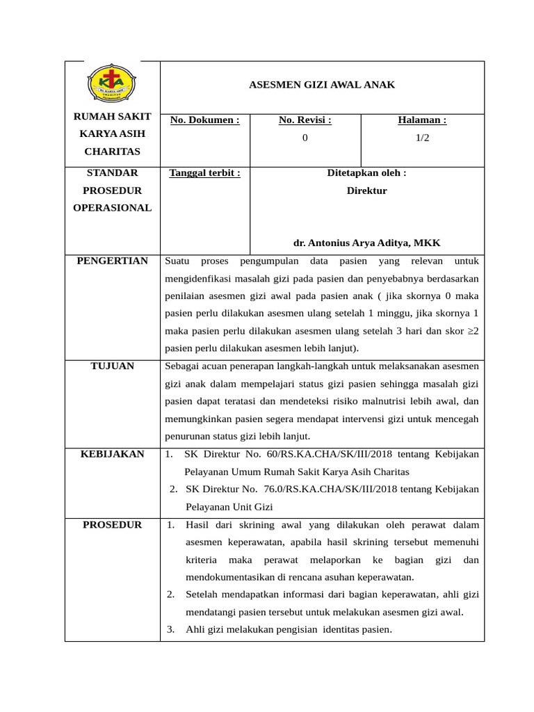 Spo Asesmen Gizi Awal Anak | PDF