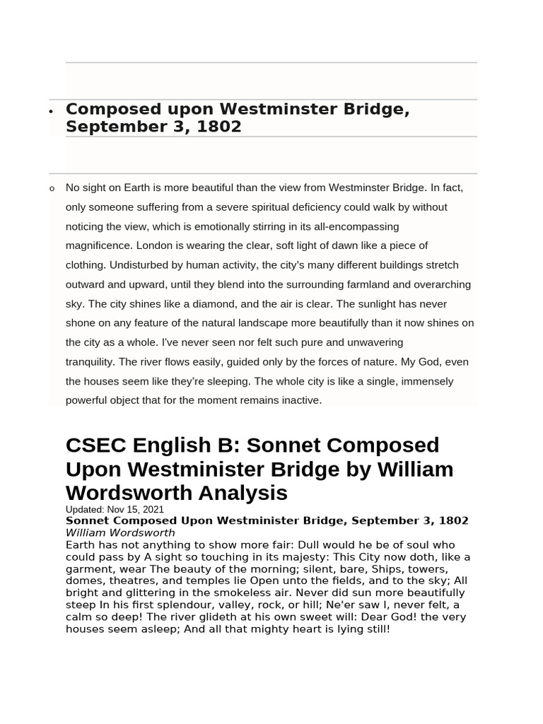 Composed Upon Westminster Bridge | PDF