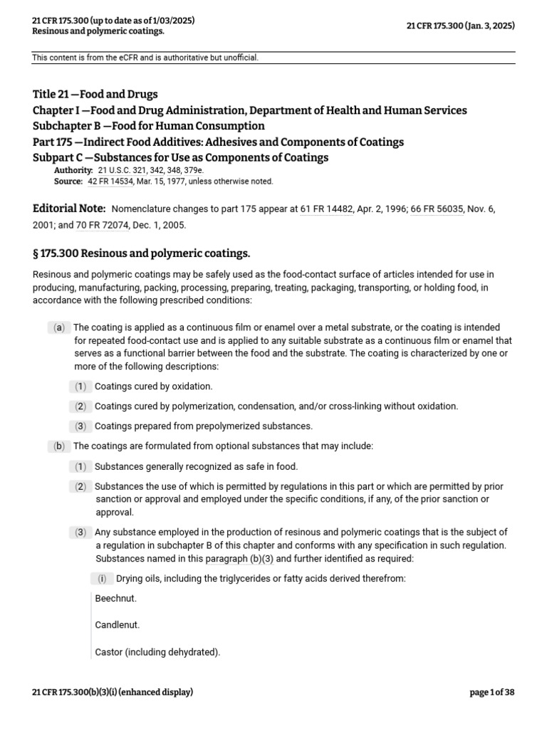 21 CFR 175.300 (up to date as of 1-03-2025) | PDF | Copolymer | Polymers