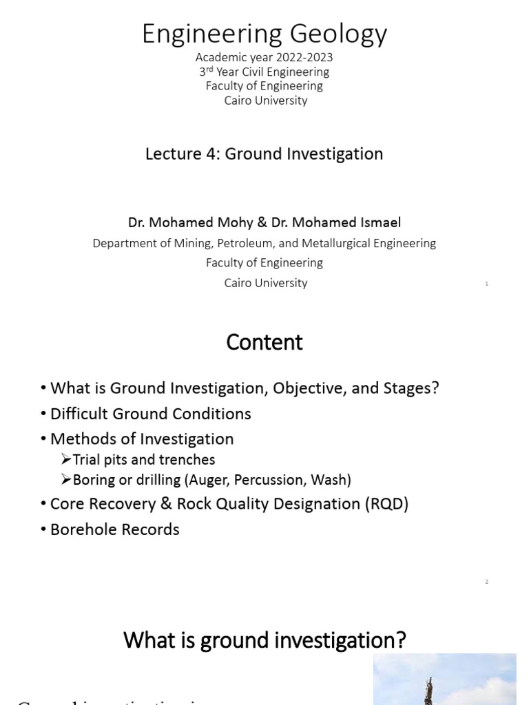 Ground Investigation Methods in Engineering | PDF | Drilling | Drill