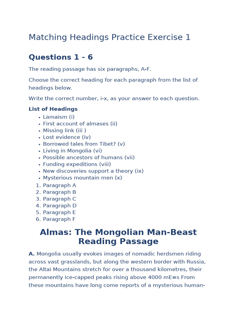 Matching Headings Practice Exercise | PDF | Agriculture | Money