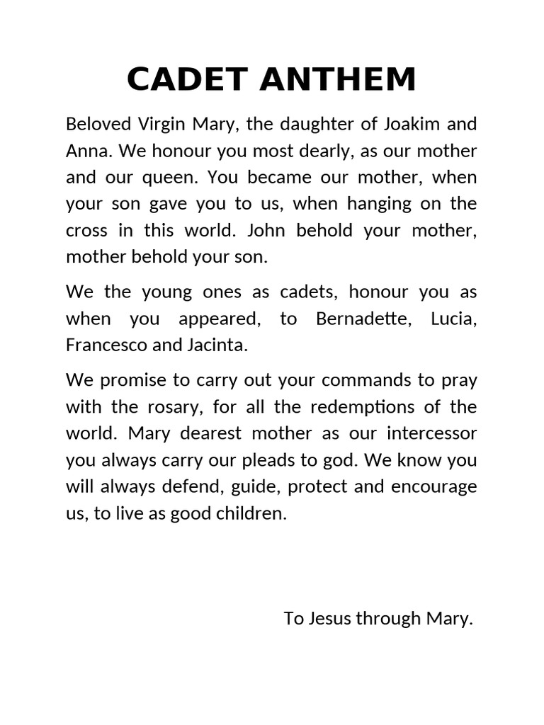 Cadet Anthem to Virgin Mary | PDF
