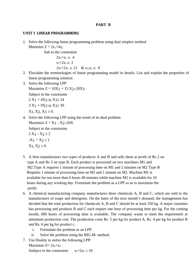 Operation Research Question Bank | PDF | Linear Programming | Mathematical Optimization
