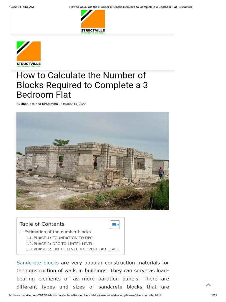 Calculating Blocks for a 3-Bedroom Flat | PDF | Area | Wall
