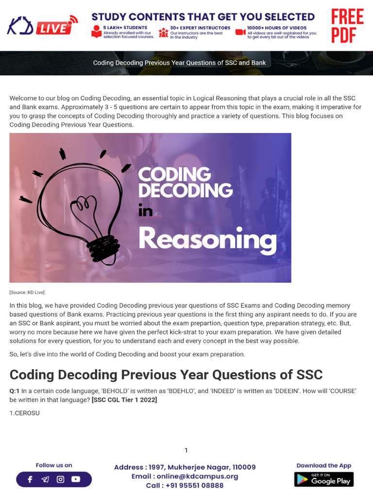 coding-decoding-previous-year-questions-of-ssc-and-bank | PDF