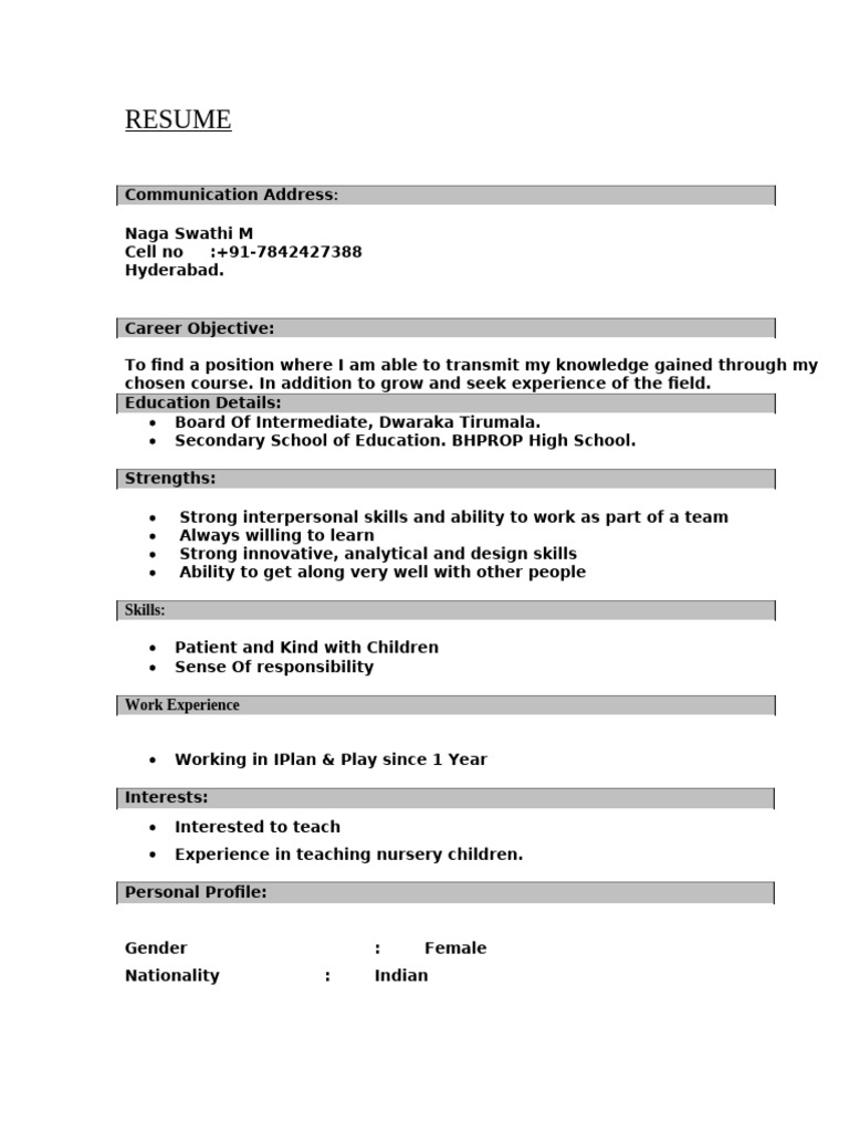 Swathi - Teaching Resume | PDF