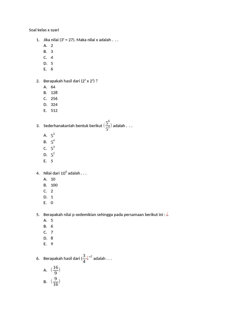 Soal PAS MTK KLS X 2024 | PDF