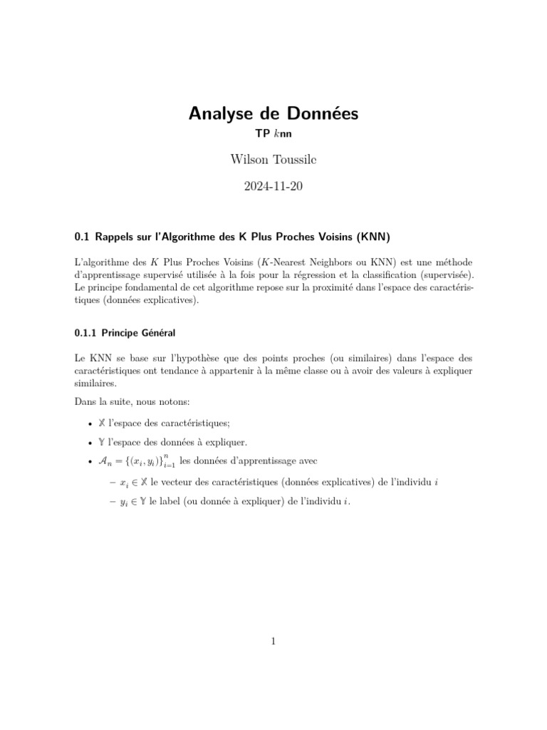 Algorithme KNN en Classification et Régression | PDF | Apprentissage ...
