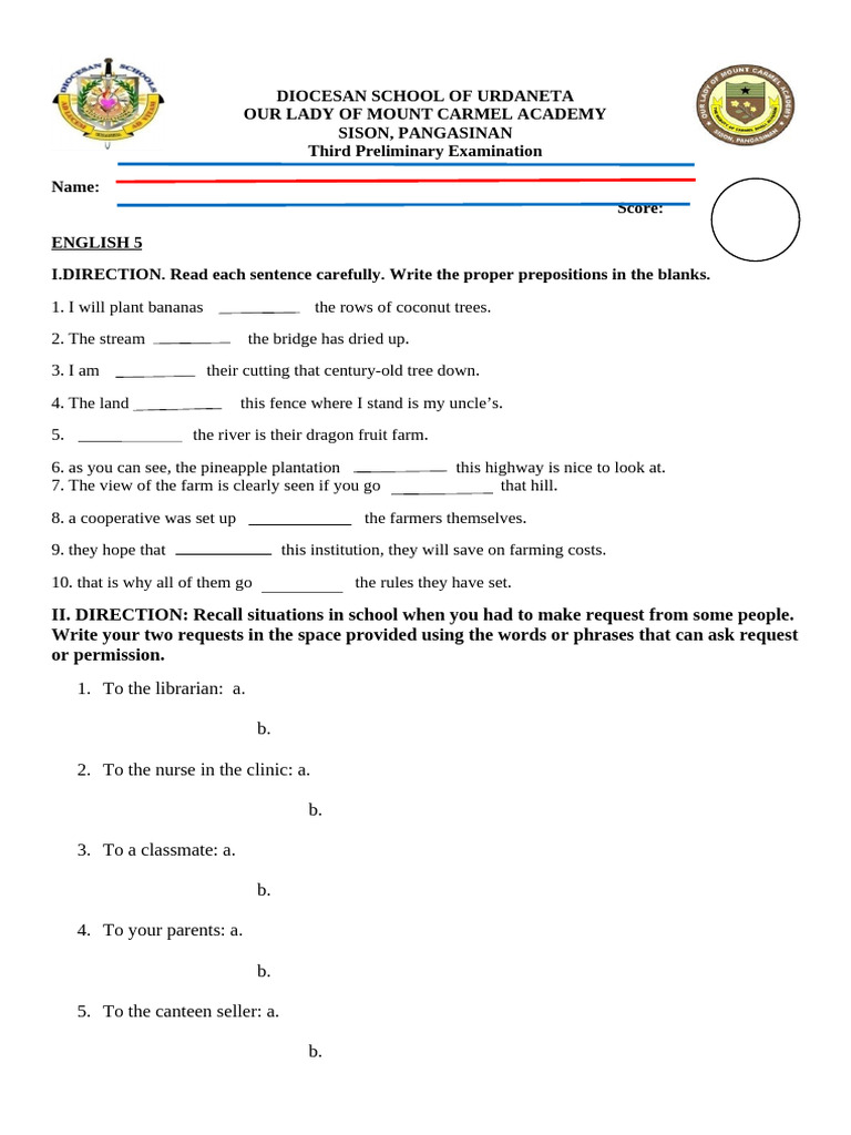 3RD Prelim Exam Grade 5 English | PDF