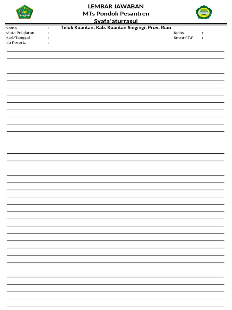 LEMBAR JAWABAN SISWA | PDF