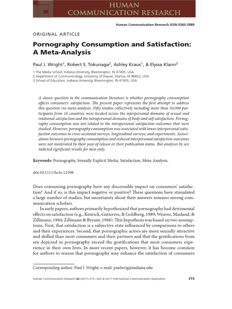 Human Communication Research - 2017 - Wright - Pornography Consumption ...