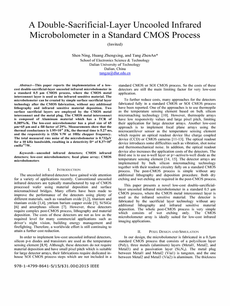A Double-Sacrificial-Layer Uncooled Infrared Microbolometer in A Standard CMOS Process | PDF ...