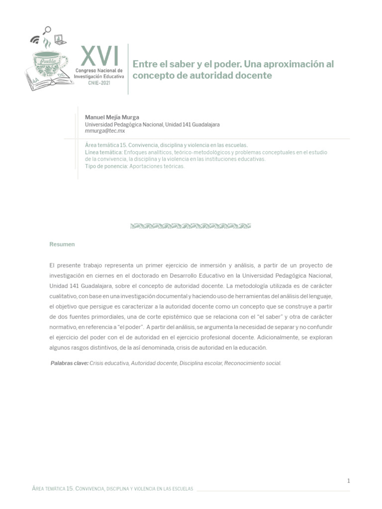 Saber y Poder - Auridad Docente | PDF | Maestros | Enseñando