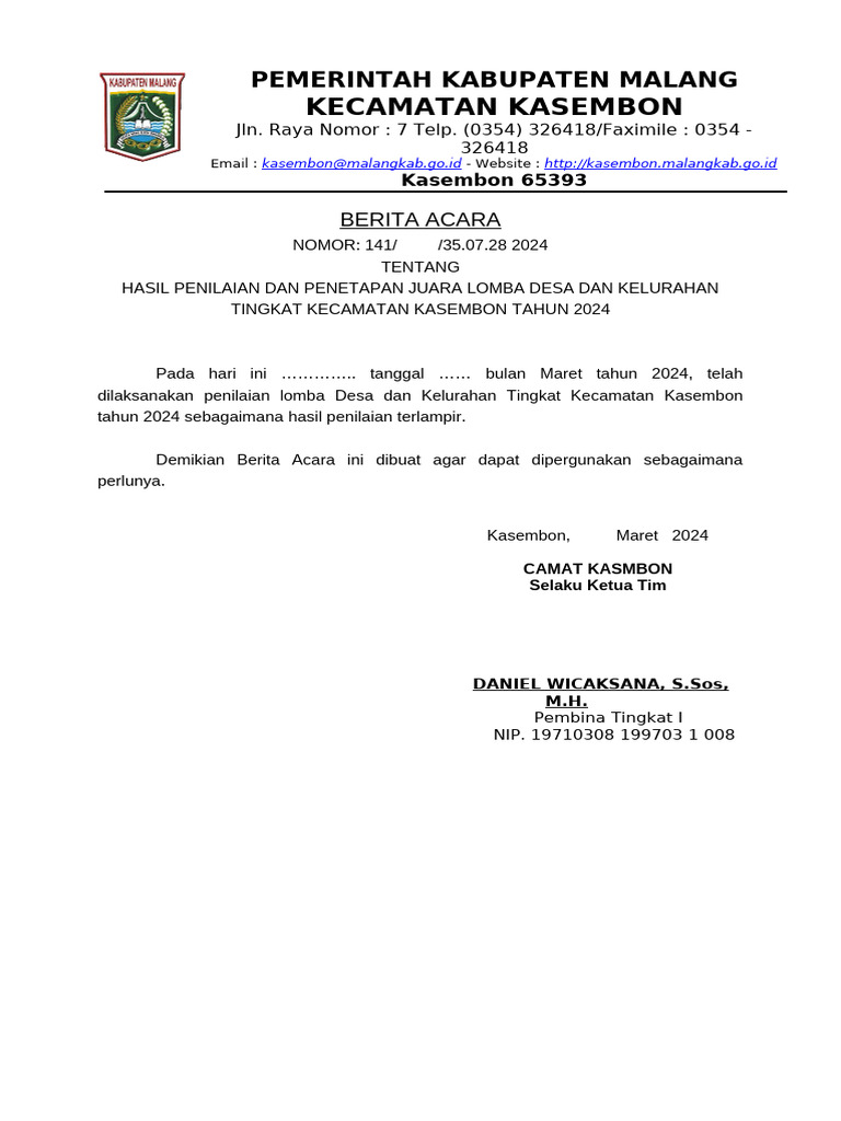 Berita Acara Penilaian Lomba | PDF