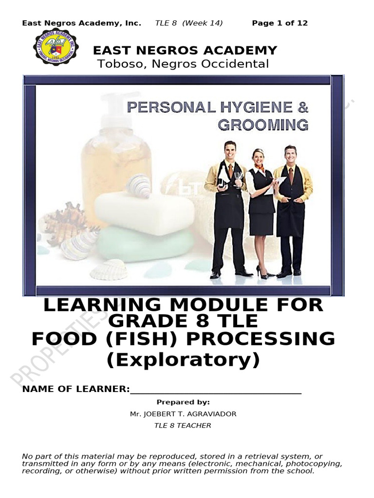 Grade 8 TLE Food Processing Module | PDF | Hygiene | Hand Washing
