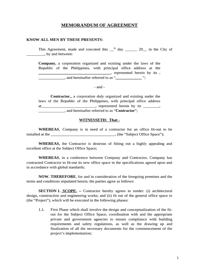Template For Design & Build Memorandum of Agreement 2016 | PDF ...