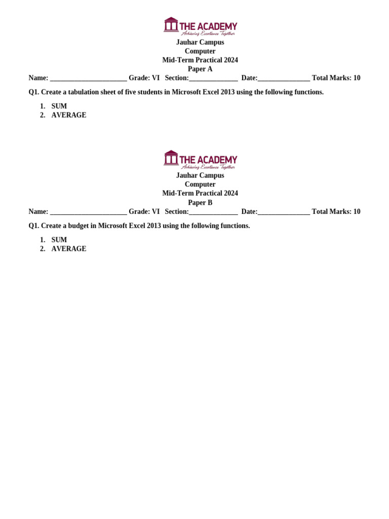 Class 6 Computer Practical Exam 2024 | PDF