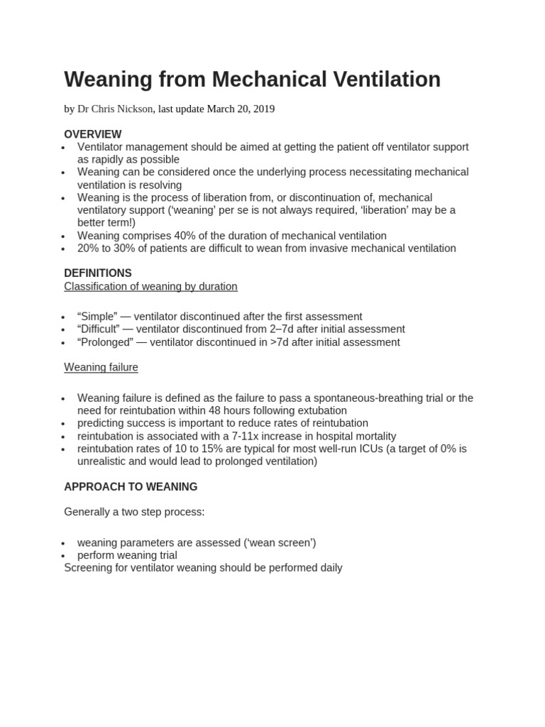 Weaning from Mechanical Ventilation | PDF | Respiratory System ...