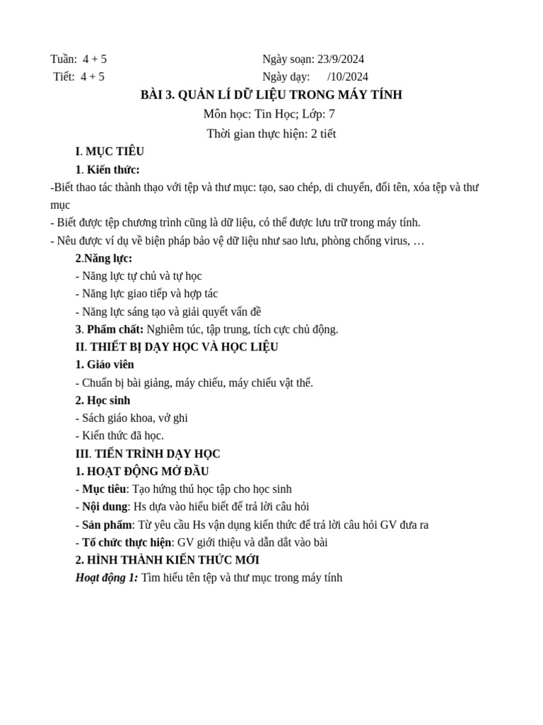 KHBD TIN 7. TUẦN 4 | PDF