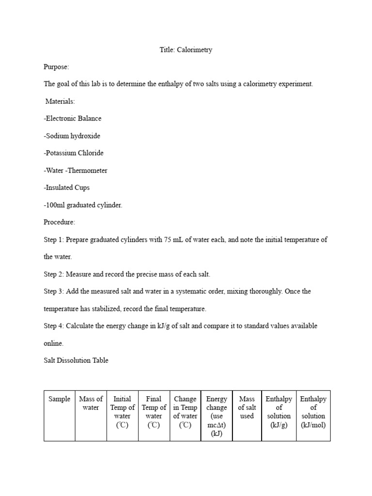 Unit 2 Lesson 2 - Calorimetry of Salt | PDF | Heat | Sodium Hydroxide