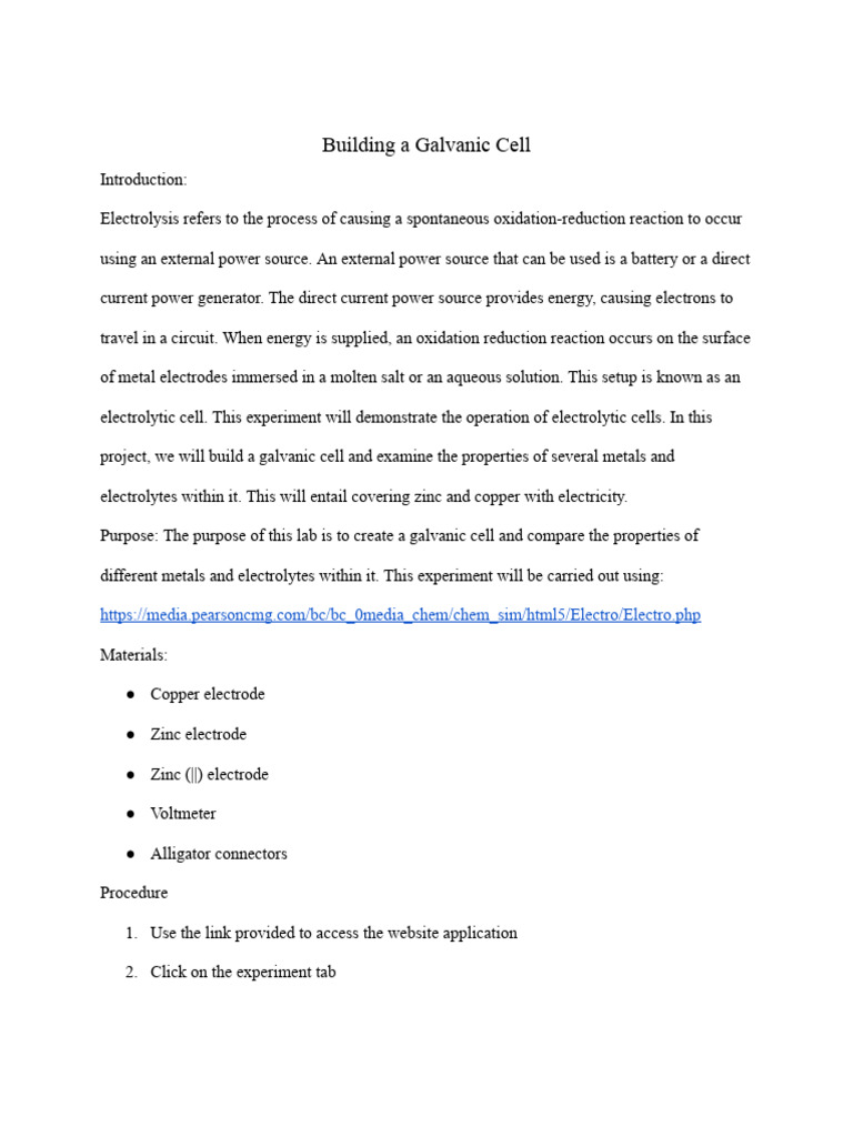 Building A Galvanic Cell | PDF | Anode | Cathode