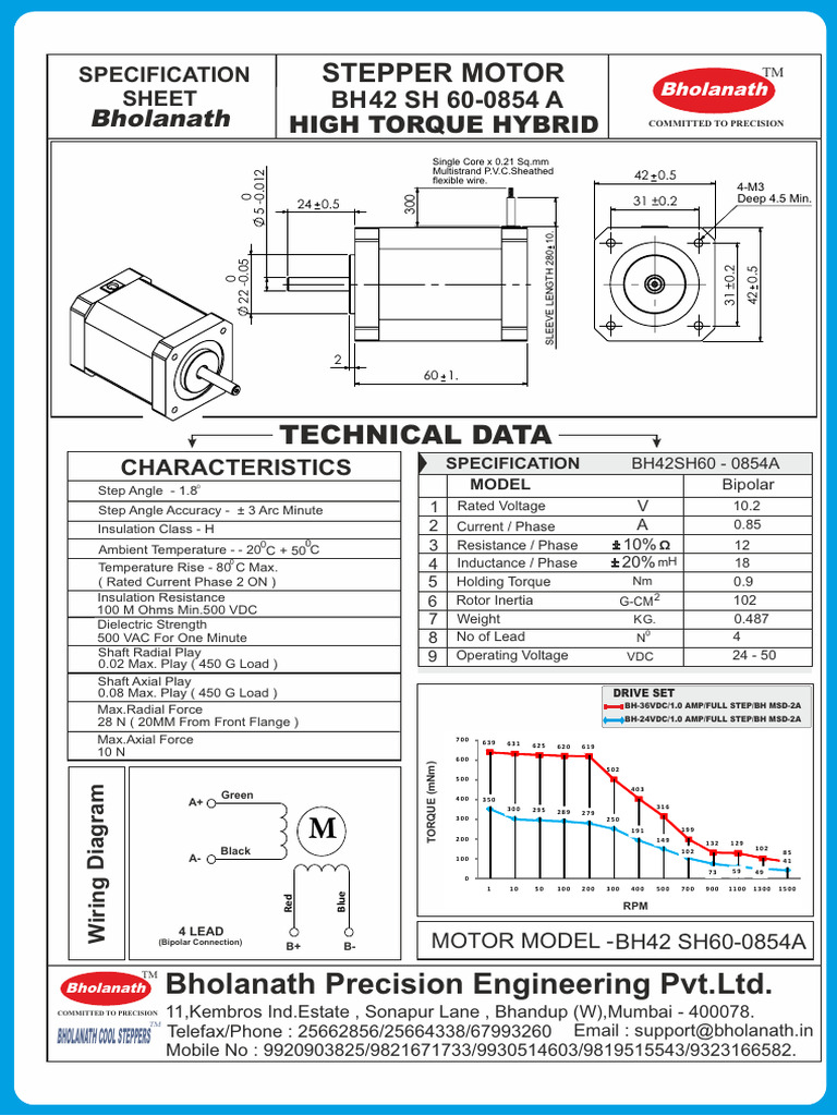 BH42 High Torque Stepper Motor Specs | PDF | Electrical Equipment ...