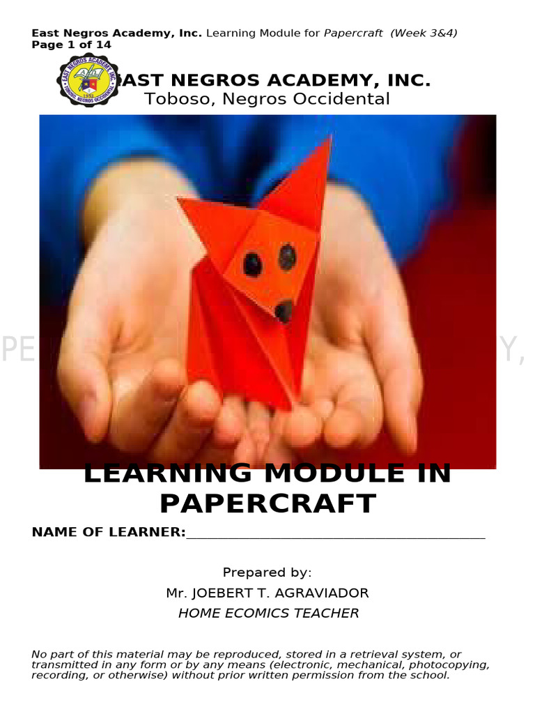 LM For Grade 11 Papercraft w3 | PDF | Origami | Rubric (Academic)