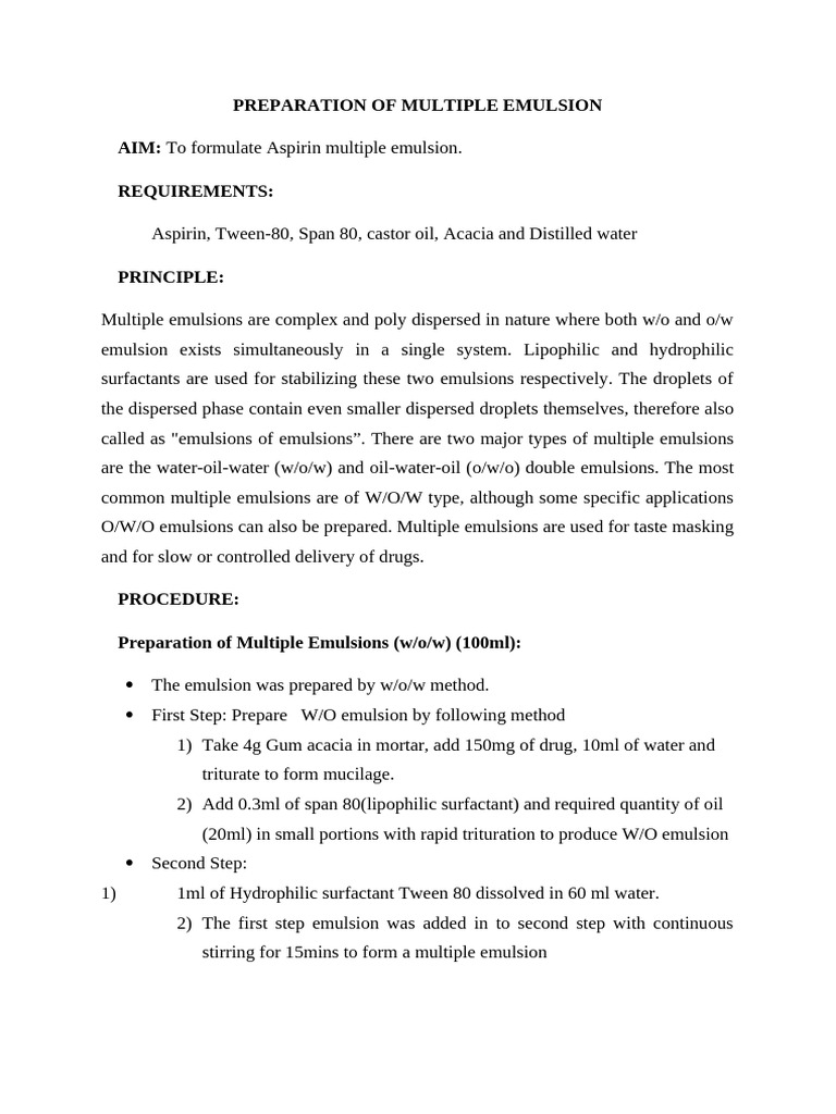 Multiple Emulsion | PDF