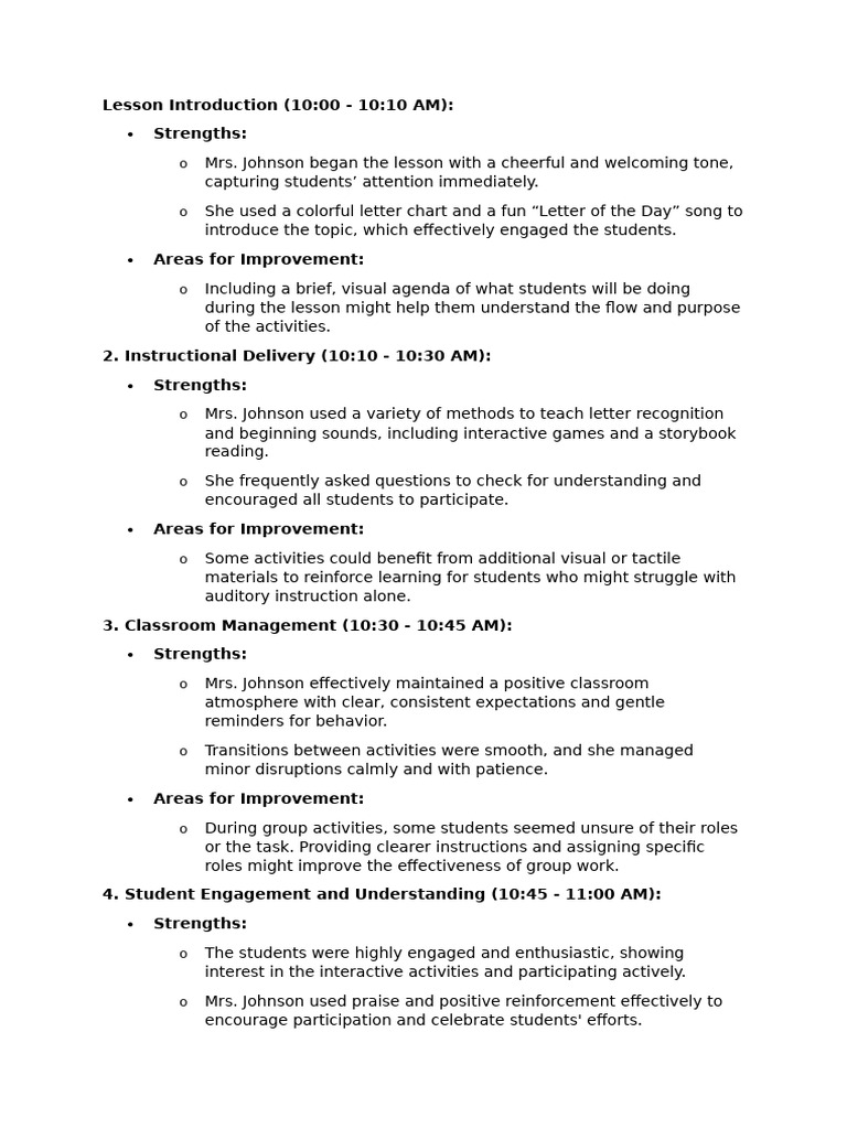 Classroom Observation Report Pdf Cognitive Psychology Cognition