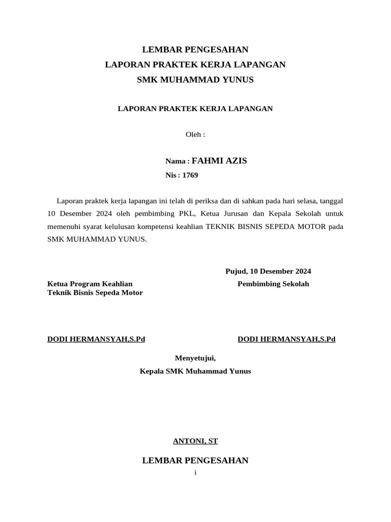 Format Laporan Praktek Kerja Lapangan24 Fahmi Azis | PDF