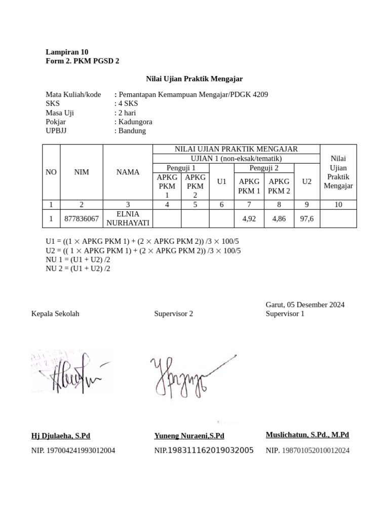 Form 2 PKM PGSD Elnia | PDF