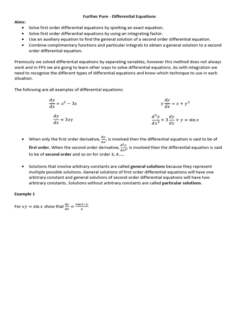 Further Differential Equations | PDF | Equations | Ordinary ...