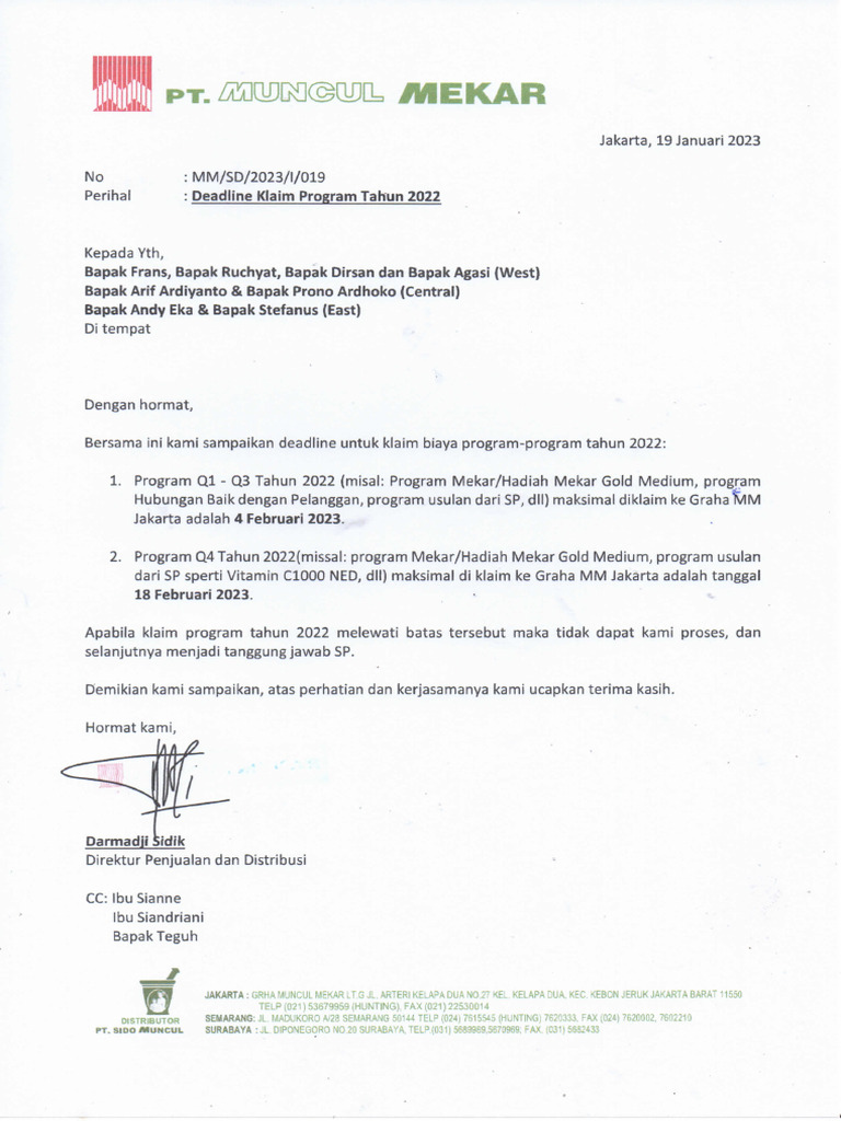 23 01 30 - Surat Deadline Program 2022 | PDF