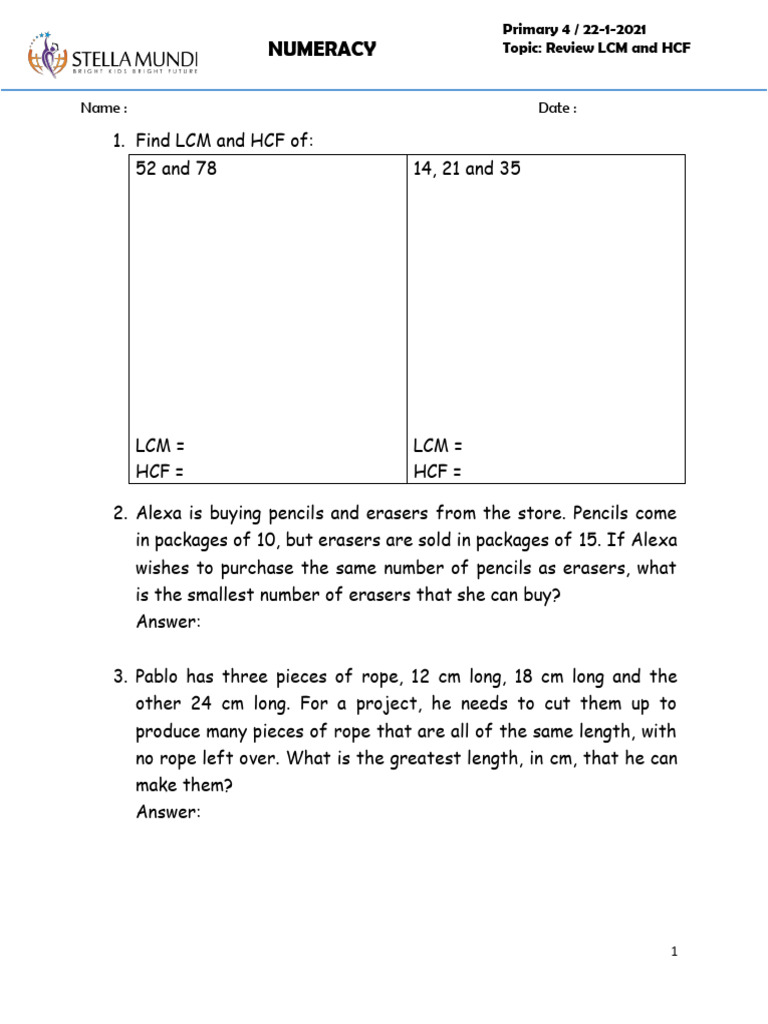 22 January - Numeracy P4 | PDF
