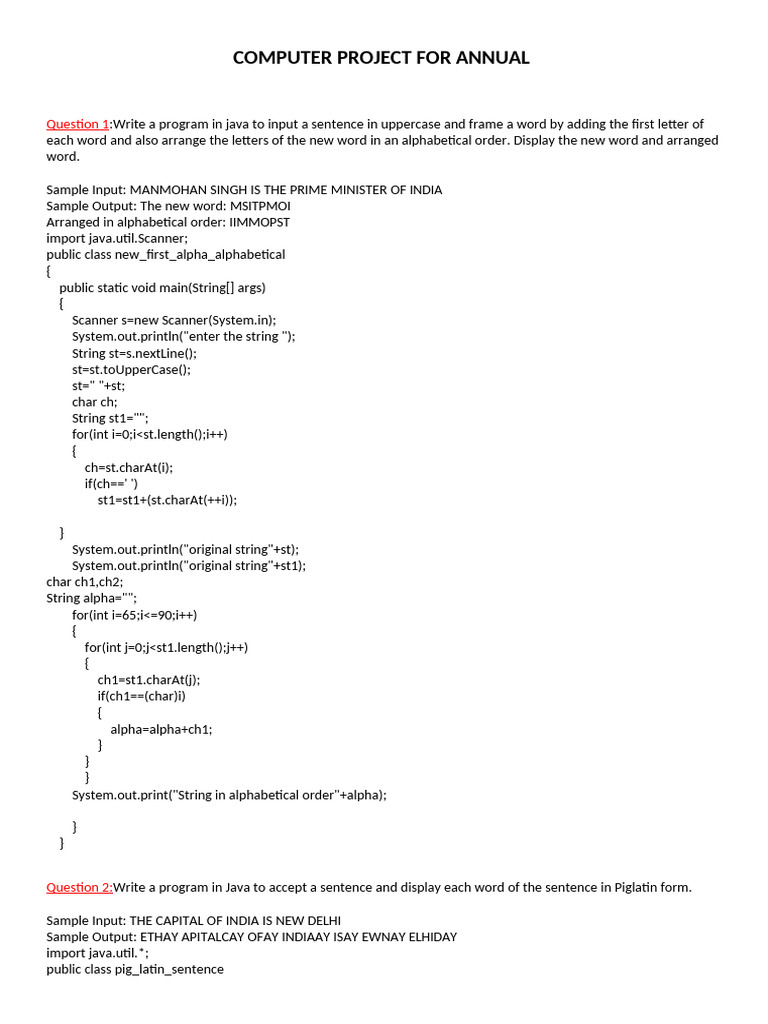 Java Programs for String Manipulation Tasks | PDF | String (Computer Science) | Computer Science
