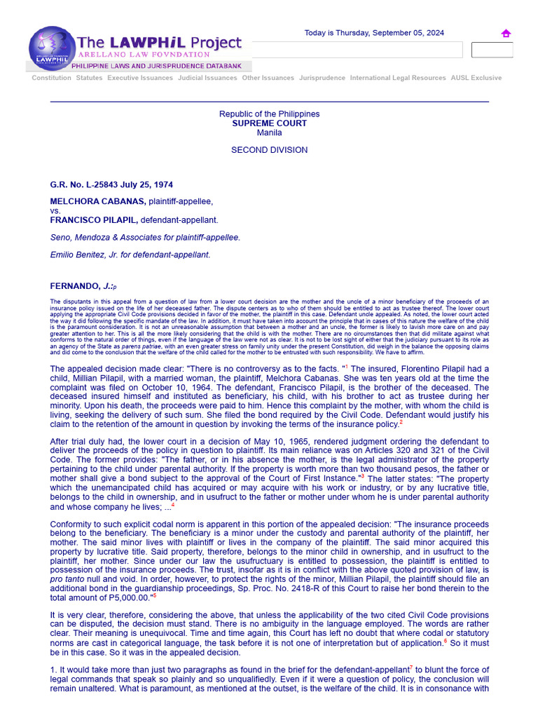 G.R. No. L-25843 - Cabanas v. Pilapil | PDF | Judgment (Law) | Complaint