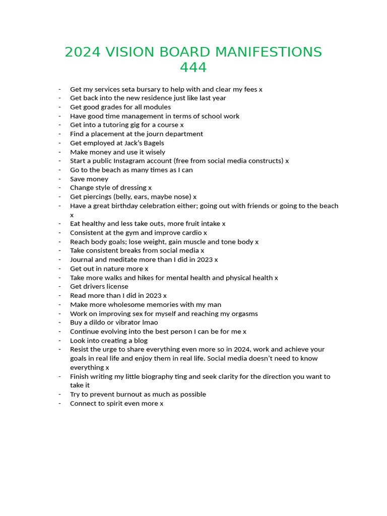 2024 VISION BOARD MANIFESTIONS | PDF