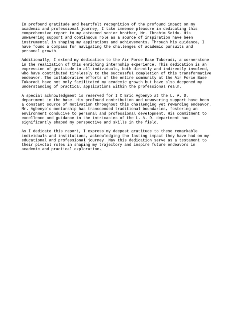 Dedication of Internship Report | PDF