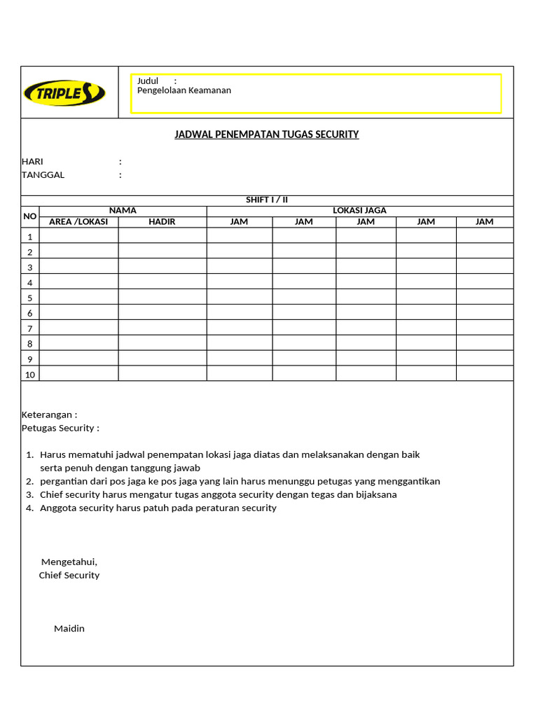 JADWAL PENEMPATAN TUGAS SECURITY (5) | PDF