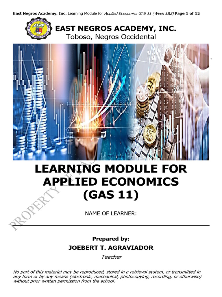 APPLIED ECONOMICS GAS 11 Week 1&2 | PDF | Science | Economics