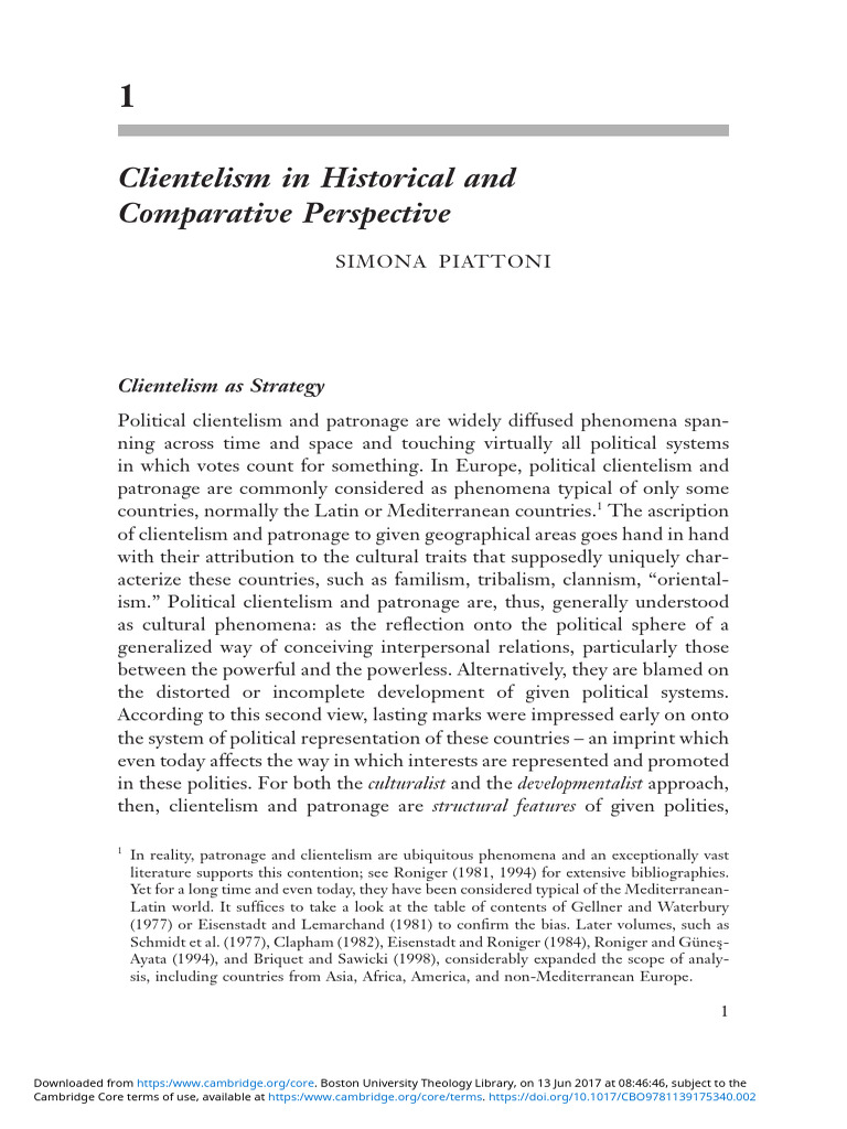 Clientelism in Historical and Comparative Perspective | PDF | Political ...