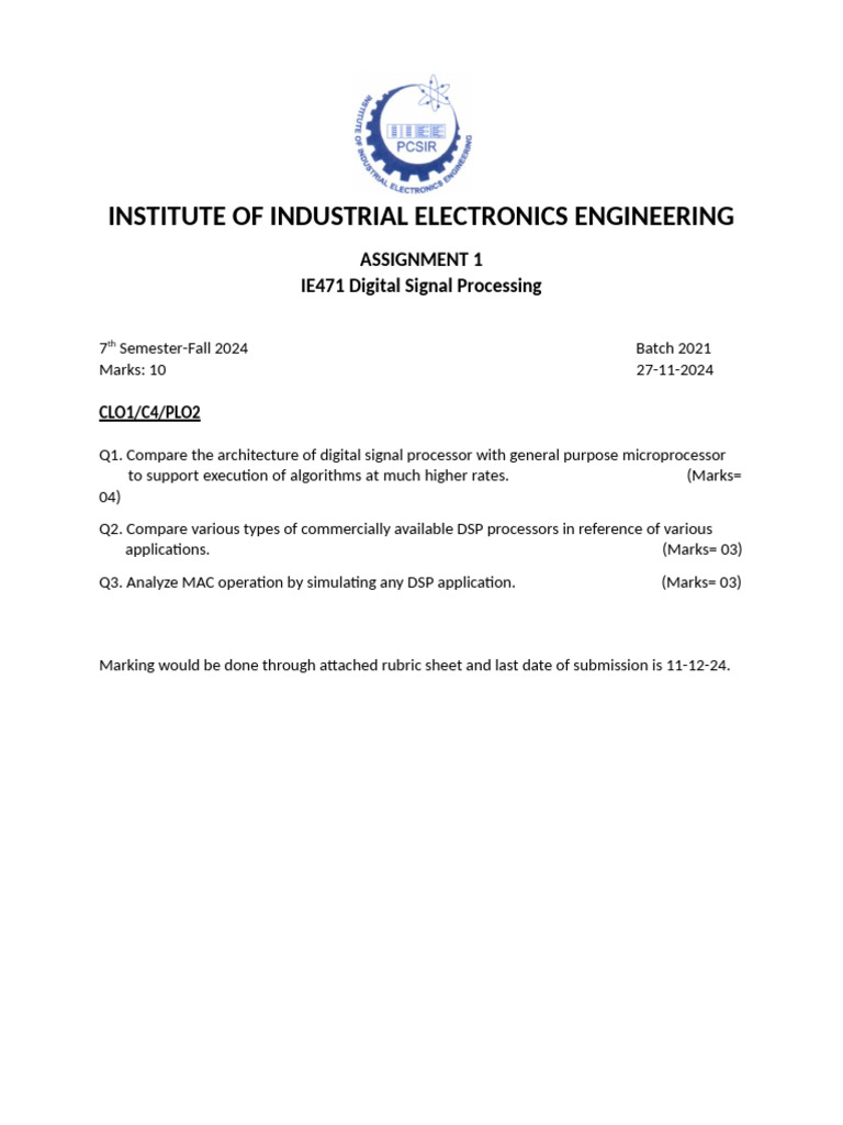 Assignment 1 - DSP 24 | PDF