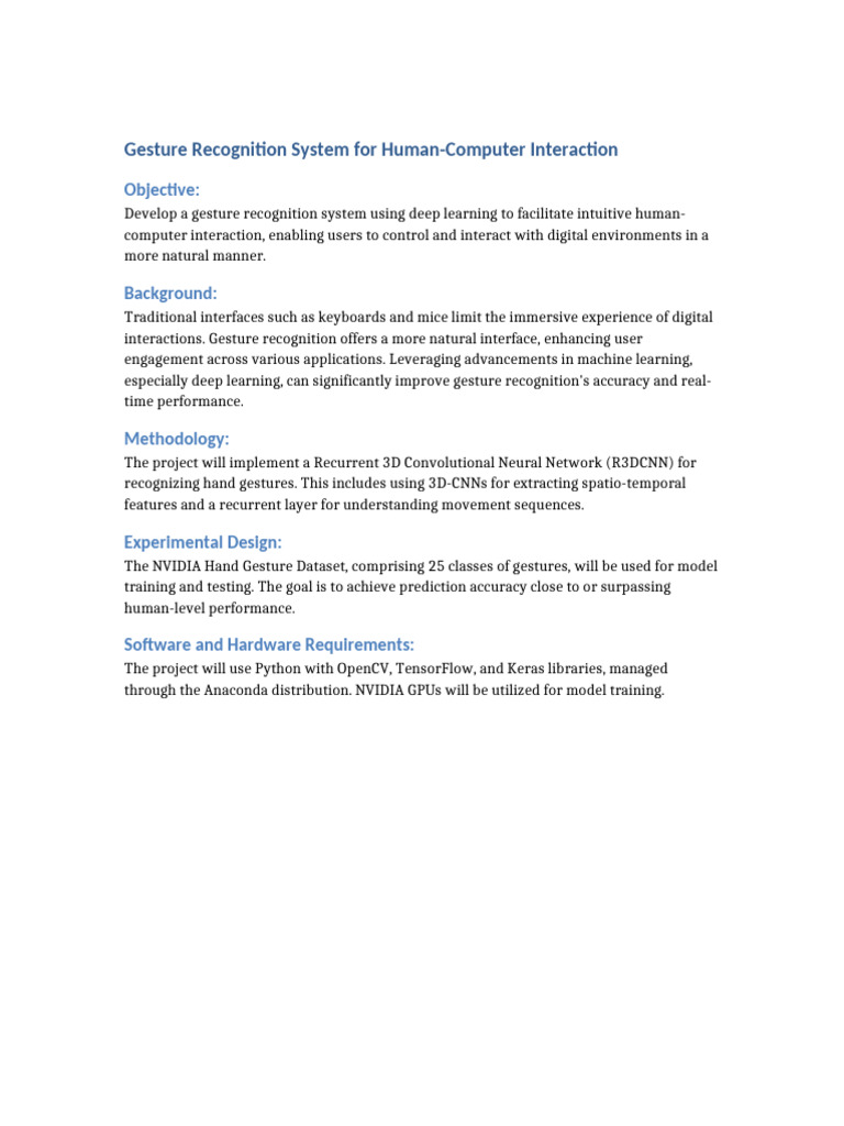 Gesture Recognition System Proposal | PDF