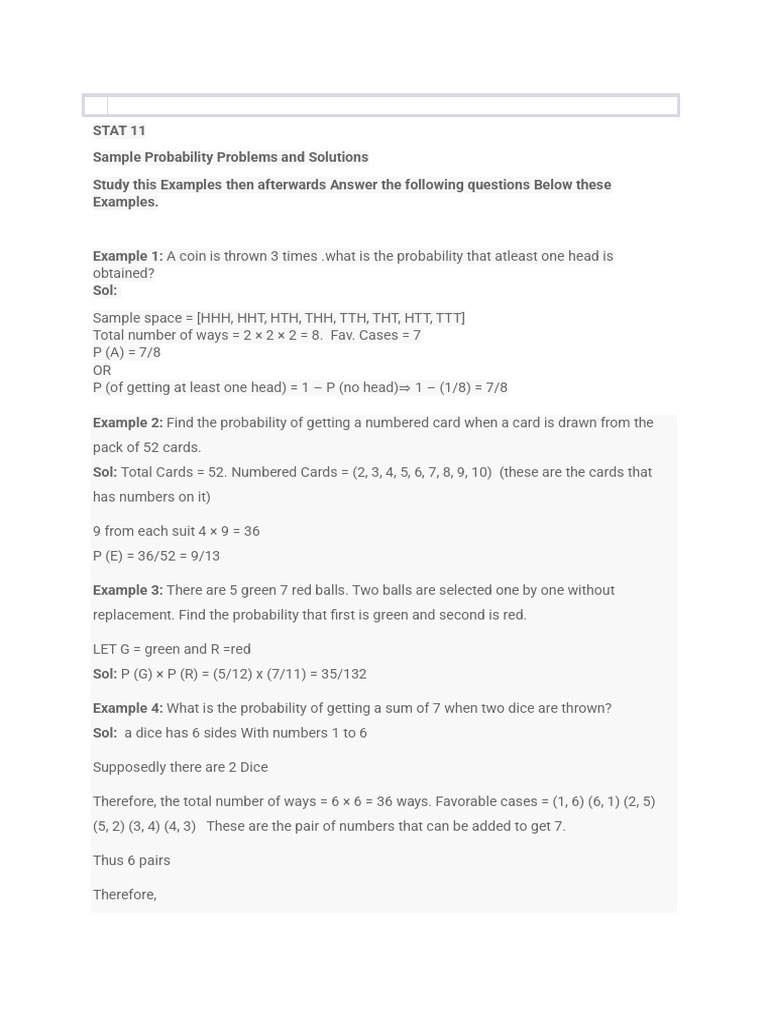 Probability Problems and Solutions Guide | PDF | Playing Cards | Gambling