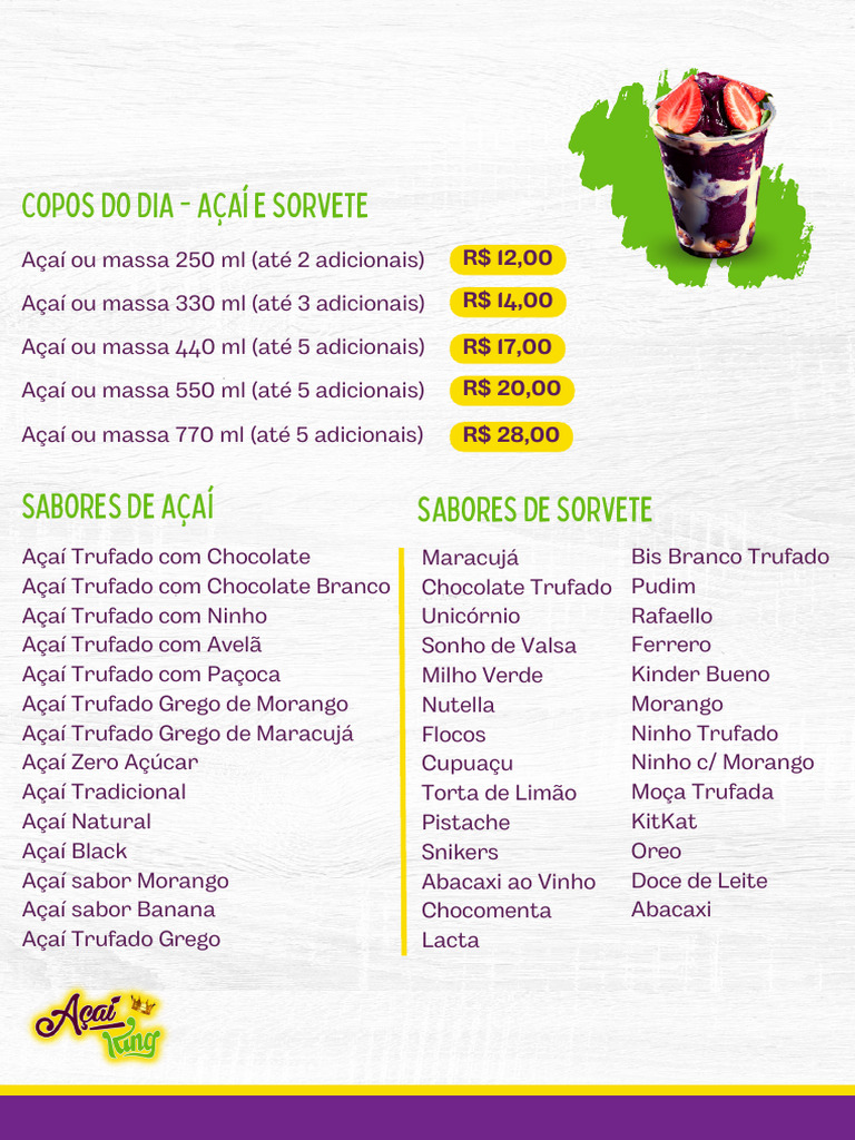 Cardápio de Açaí - Açaí King Ipaussu | PDF | Chocolate | Frutas comestíveis
