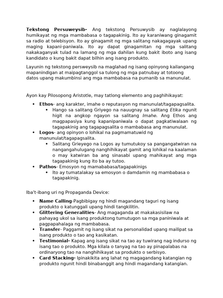 Tekstong Persuweysib Naratibo Cohesive Device | PDF