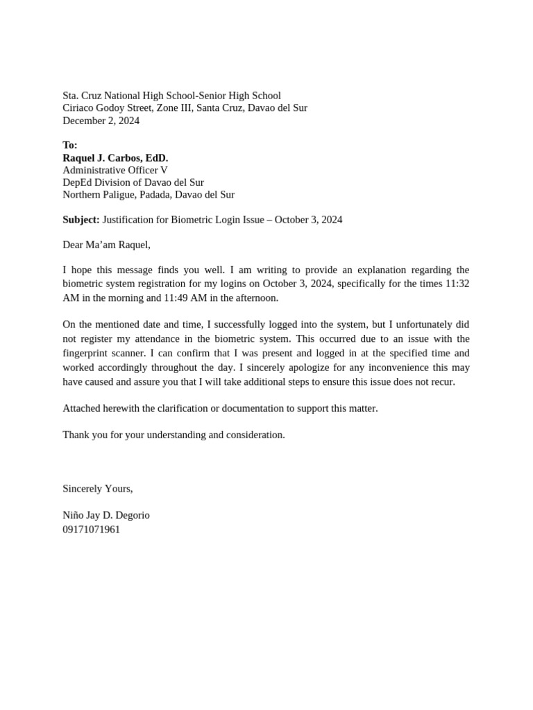 Explaination Letter | PDF