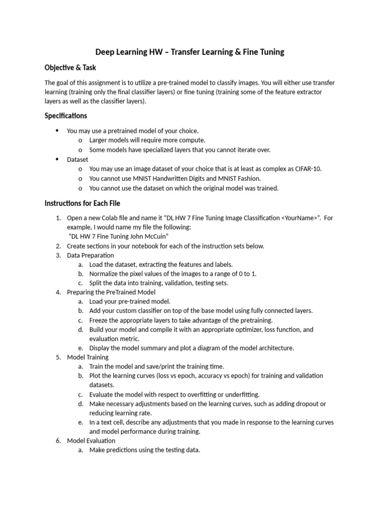 DEEP LEARNING HW 7 Transfer Learning REV | PDF | Statistical Classification | Artificial ...