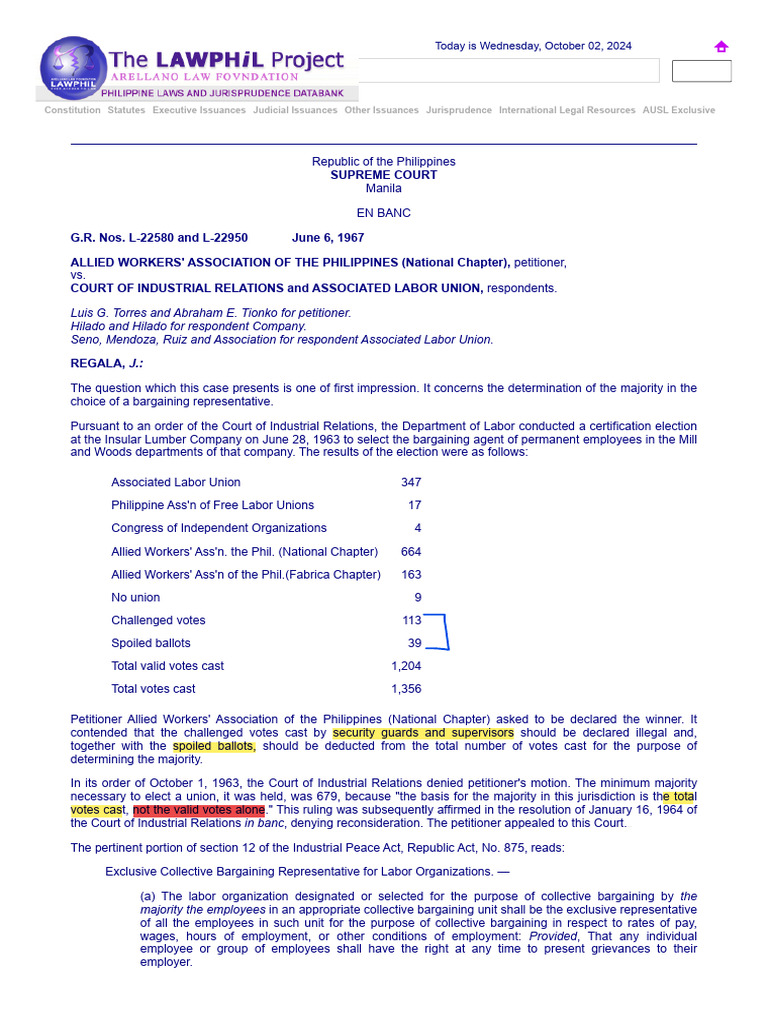 Determination of Majority Vote in Certification Election G.R. Nos. L ...