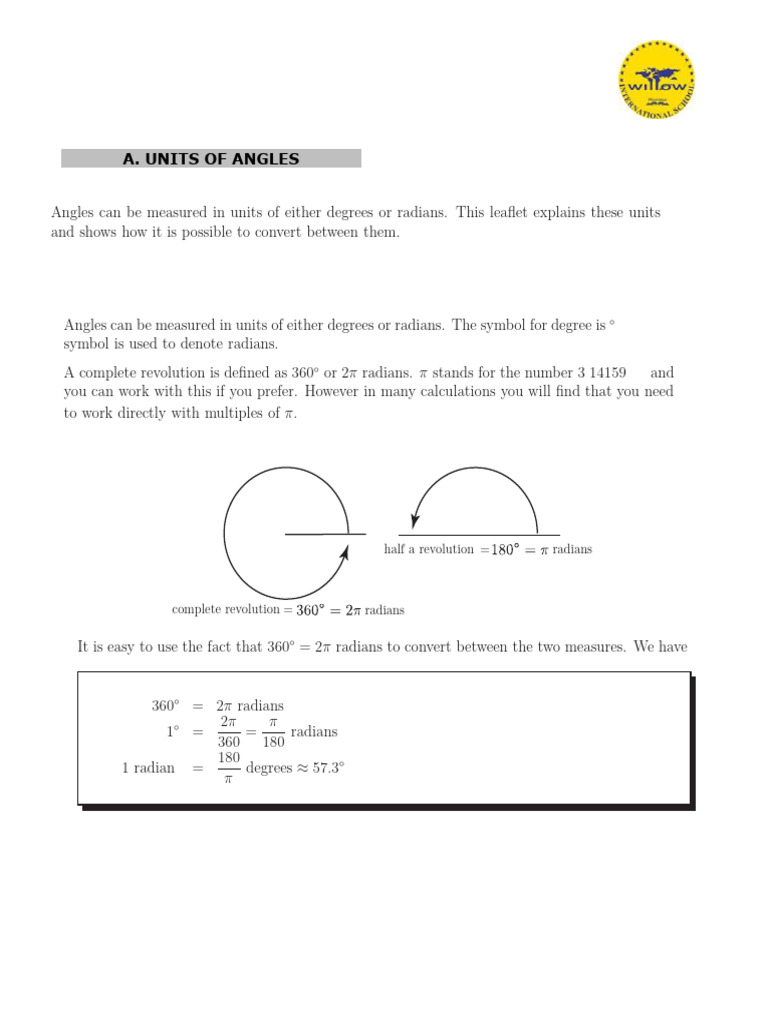 Trigonometry Units of Angles | PDF